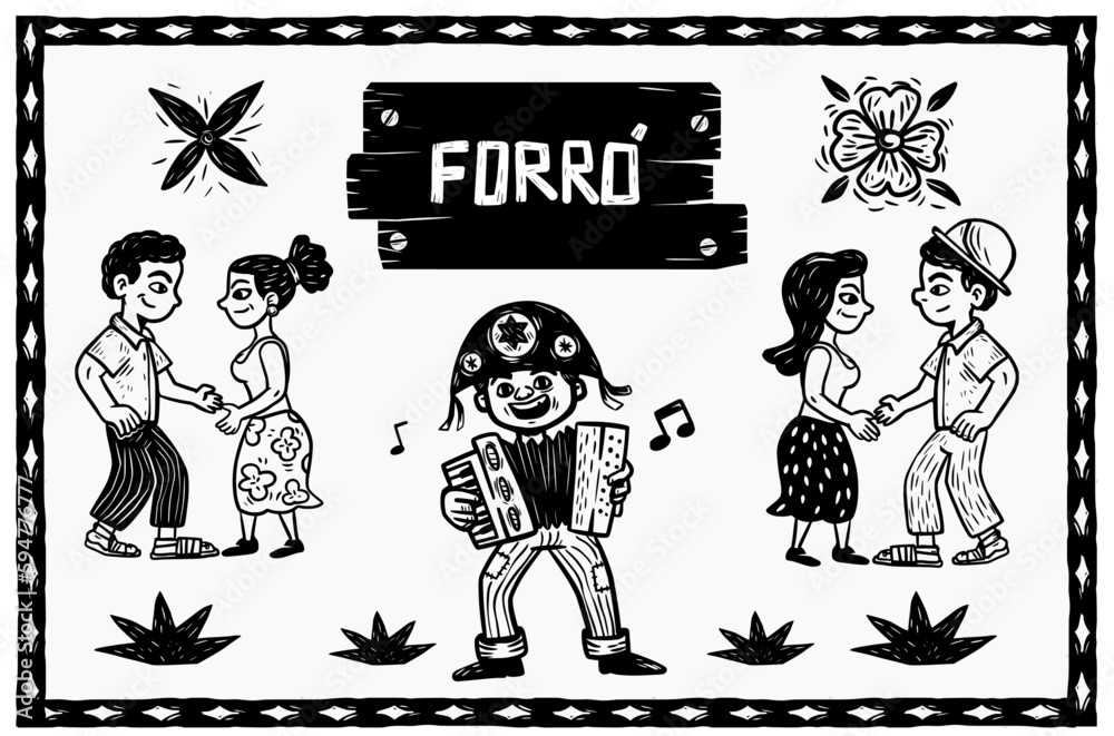 Forró, traditional party from the northeast of Brazil. Dancers and ...
