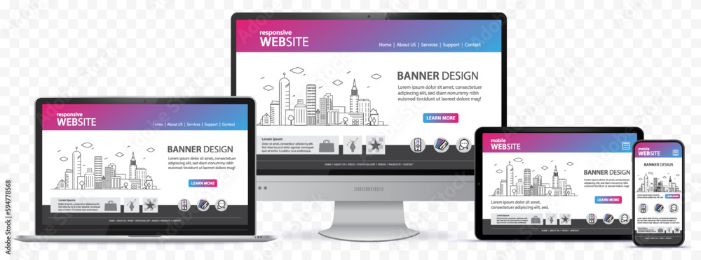 Responsive Website Design With Computer Monitor, Laptop, Tablet PC and ...