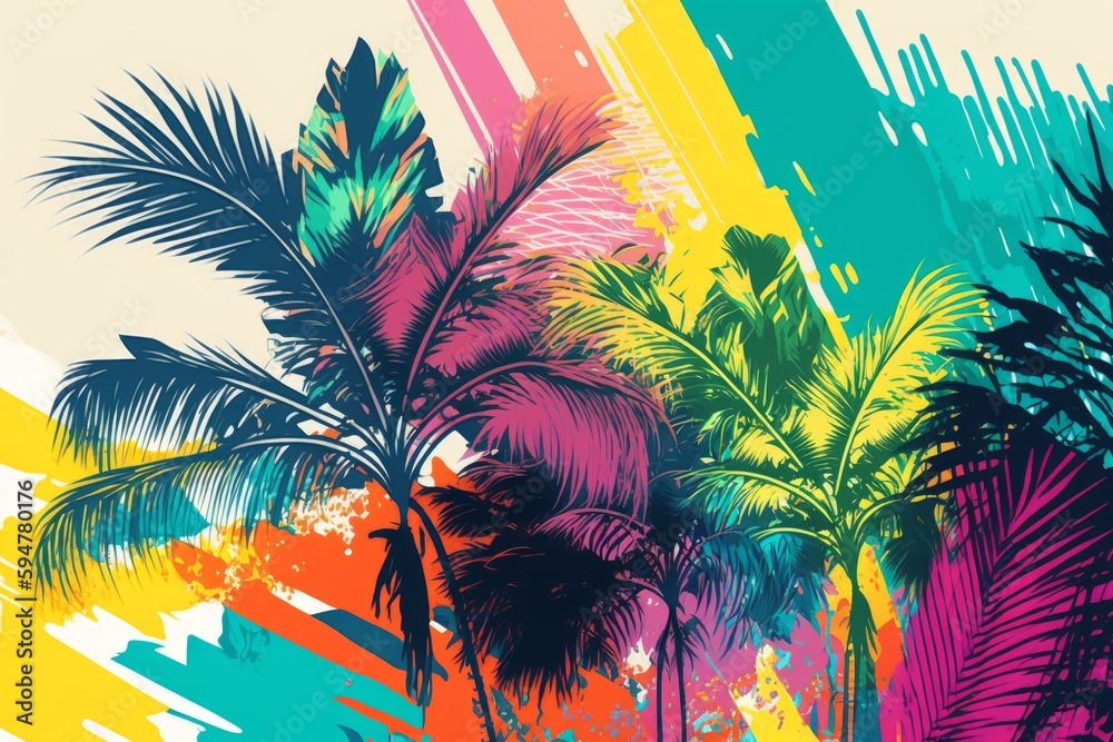Tropical plants and palm trees, for retro texture background photo ...