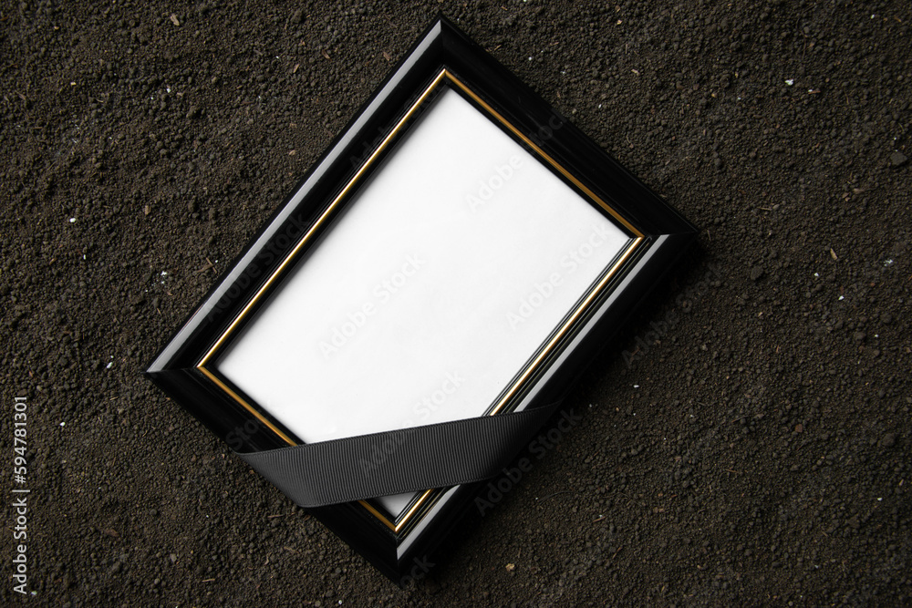 top view of picture frame on dark soil grim reaper funeral death photo ...
