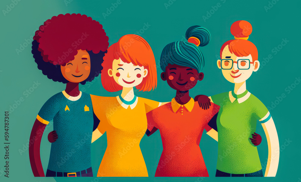 Group of smiling friends with linked arms, representing friendship and ...