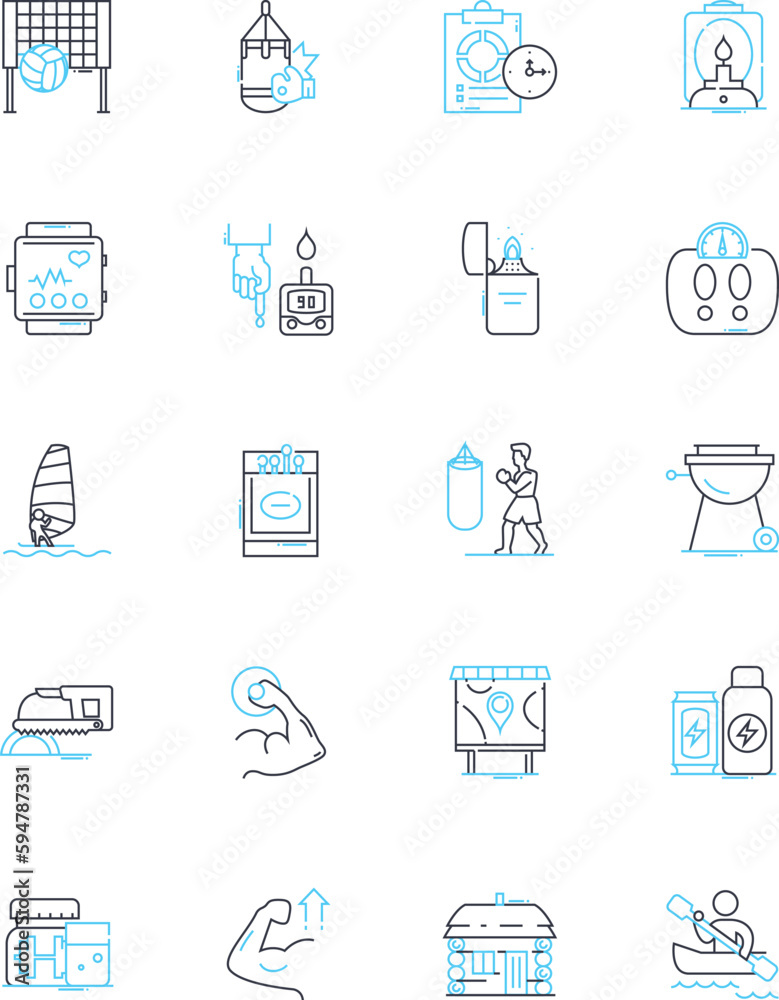 Physical fitness linear icons set. Endurance, Strength, Cardio, Agility ...