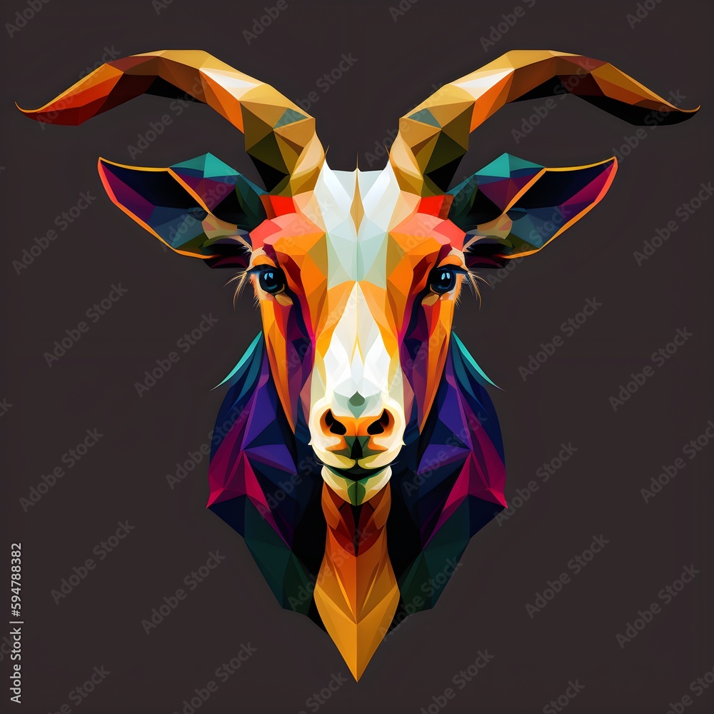 low poly male goat head picture from the front vibrant colours vector ...