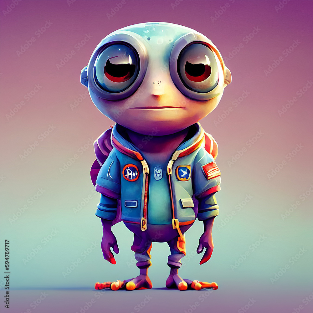 Cartoon alien with a humanoid shape with a large head, big eyes and ...