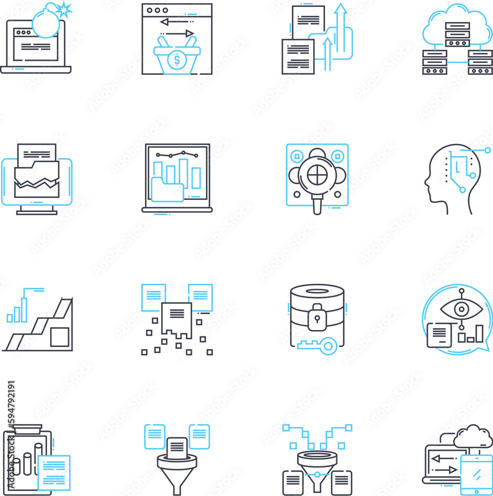 Machines linear icons set. Automation, Mechanization, Robotics ... Machines linear icons set. Automation, Mechanization, Robotics ...
