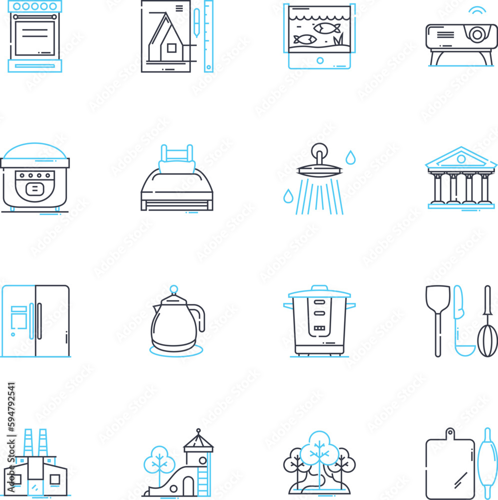 Urban dwelling linear icons set. Highrise, Skyscraper, Metropolis, Loft ...