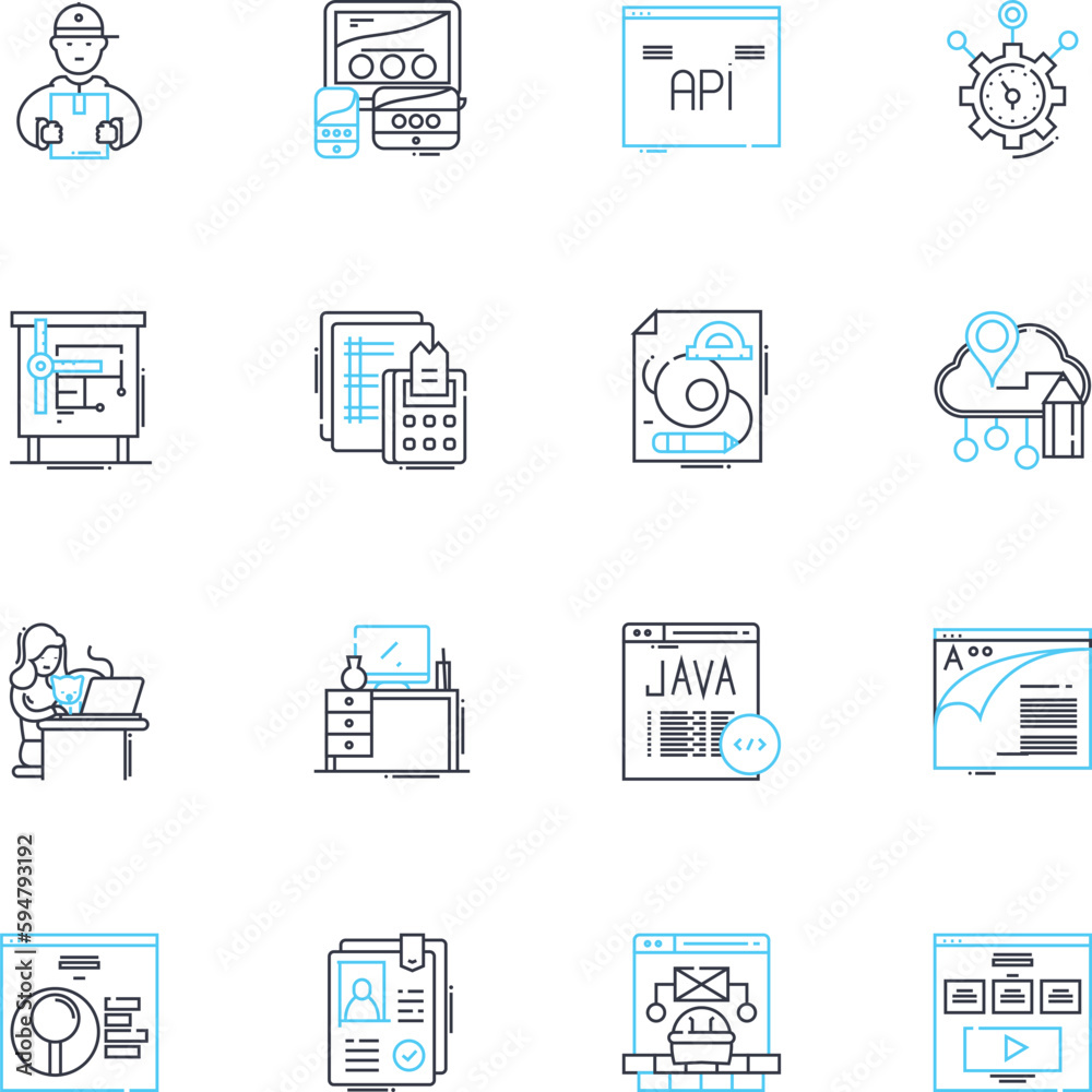 Workstation computer linear icons set. Processor, Graphics, Performance ...