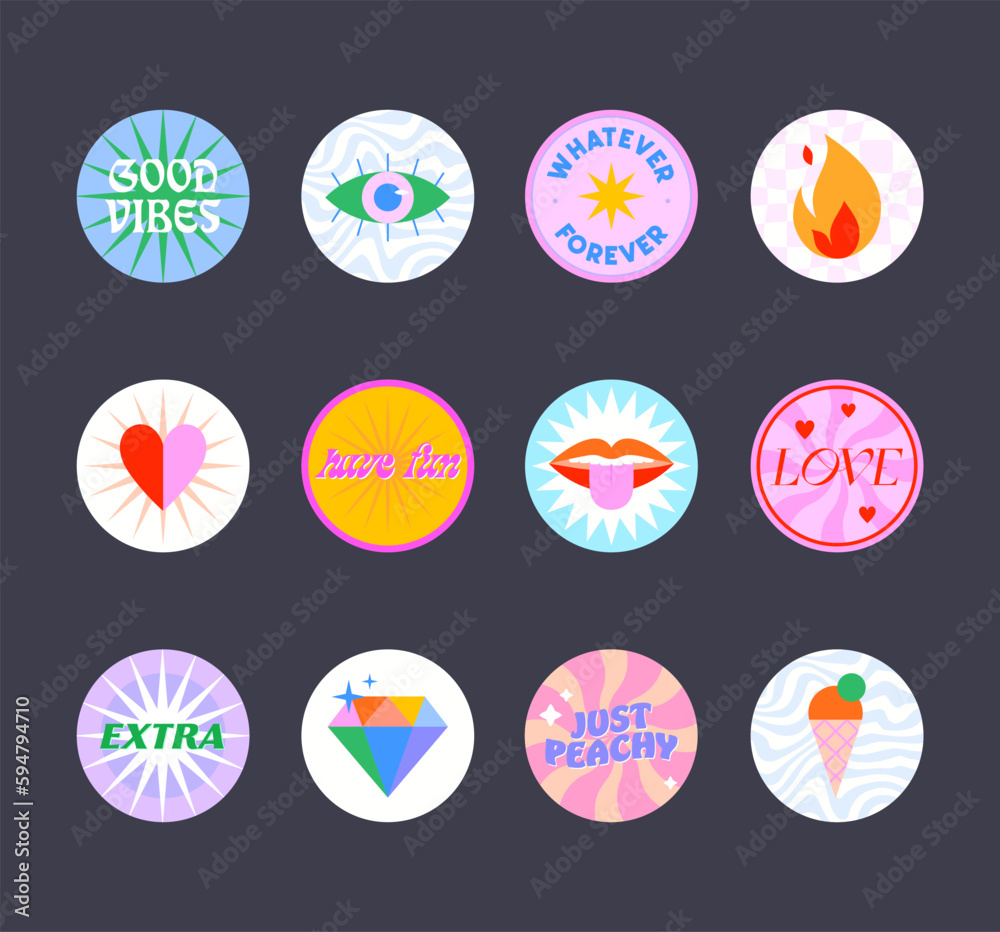 Bundle of insta highlights covers in 90s style.Fun cute patches and ...