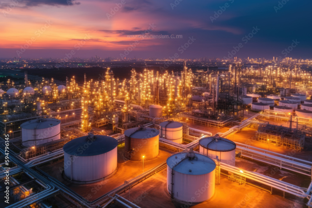 Oil refinery with oil storage tank with price graph and petrochemical ...