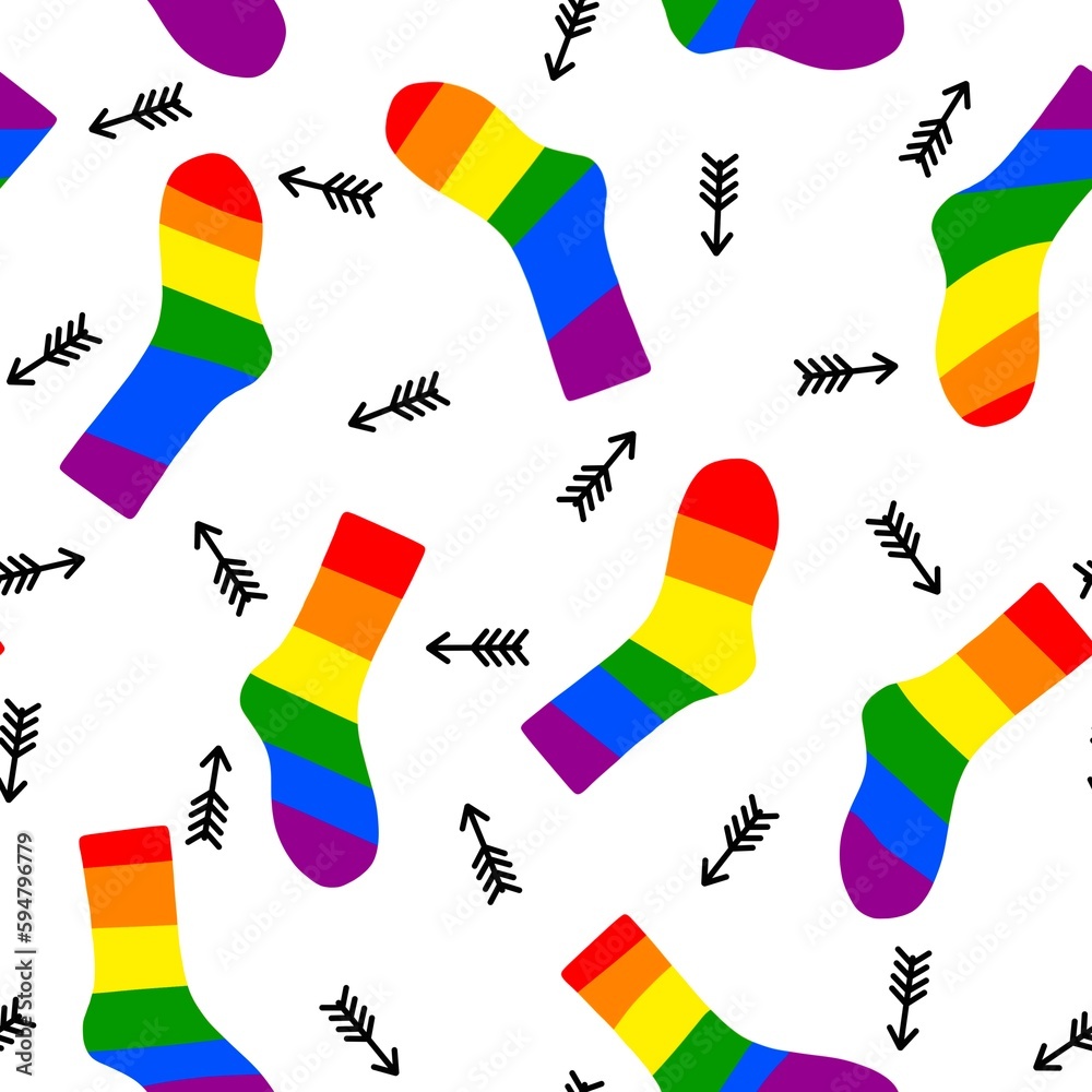 Cartoon rainbow pride month seamless socks pattern for fabrics and ...