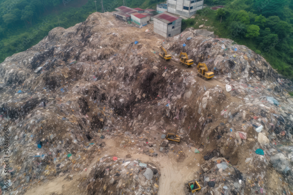 Aerial top view large garbage bottle pile background, Garbage pile in ...