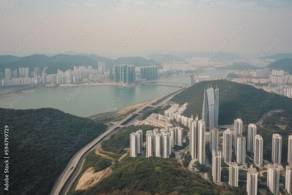 Aerial view busan city skyline and skyscraper with busan tower ...