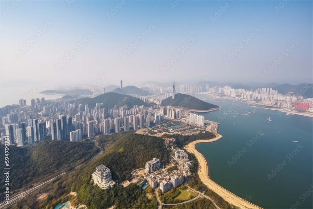 Aerial view busan city skyline and skyscraper with busan tower ...