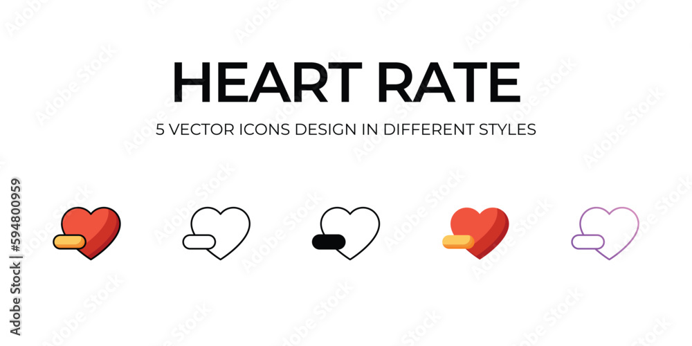 Heart Rate Icon Design in Five style with Editable Stroke. Line, Solid ...