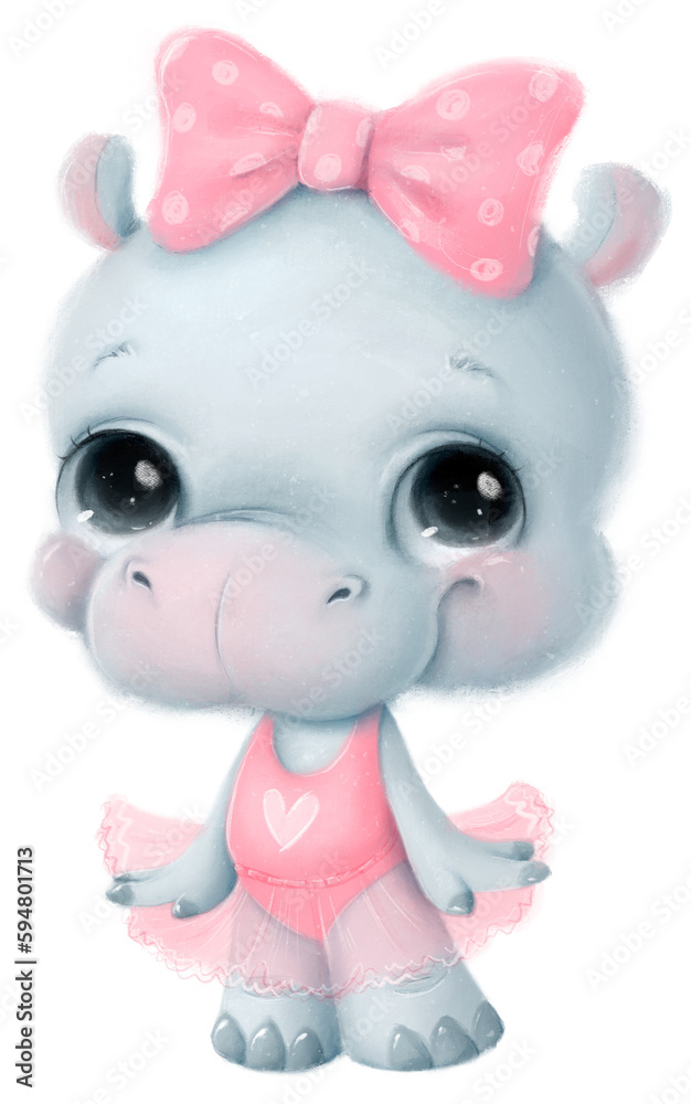 Illustration of a cute cartoon ballerina hippo. Cute animals. Ballet ...
