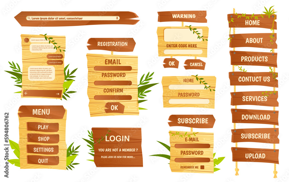 Set of wooden panels. Interface for website, mobile applications and ...