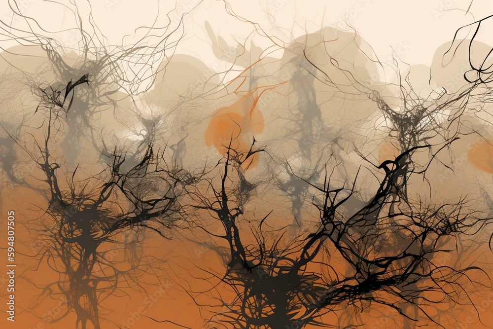 abstract illustration of cordyceps fungus hypha mycelium tendrils ...