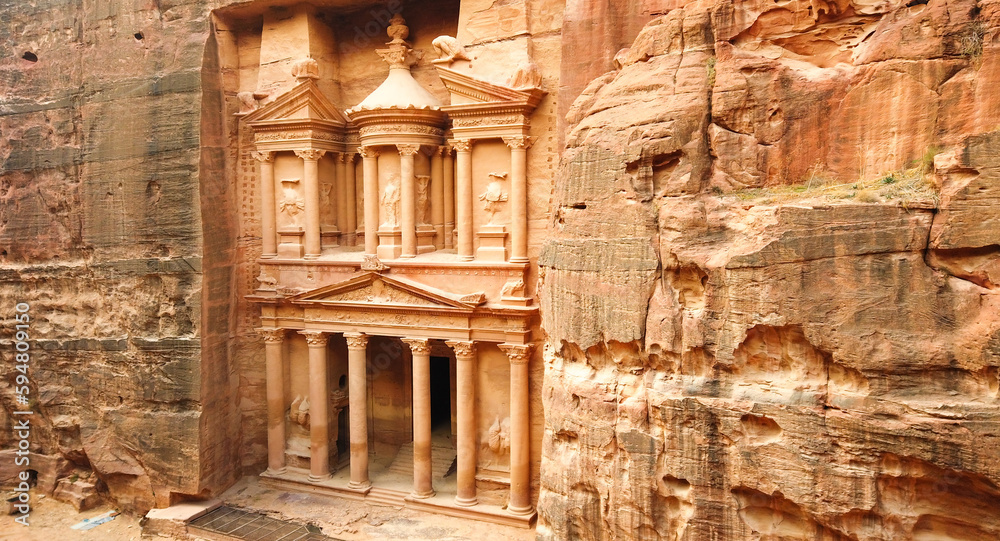 Ancient Petra in Jordan. Al Khazneh, the Treasury, in historical and ...