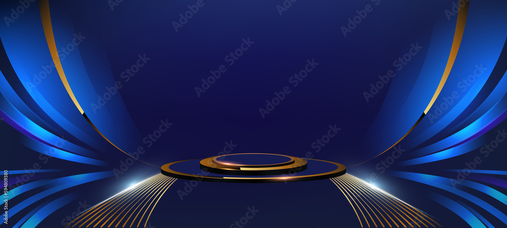 Blue Golden Stage Award Background. Trophy on Luxury Background. Modern ...