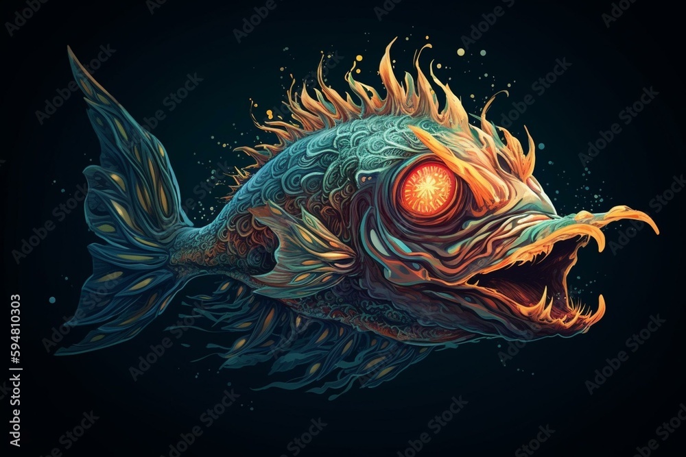 Sea fish monster. A monster from fairy tales, a terrible monster that ...