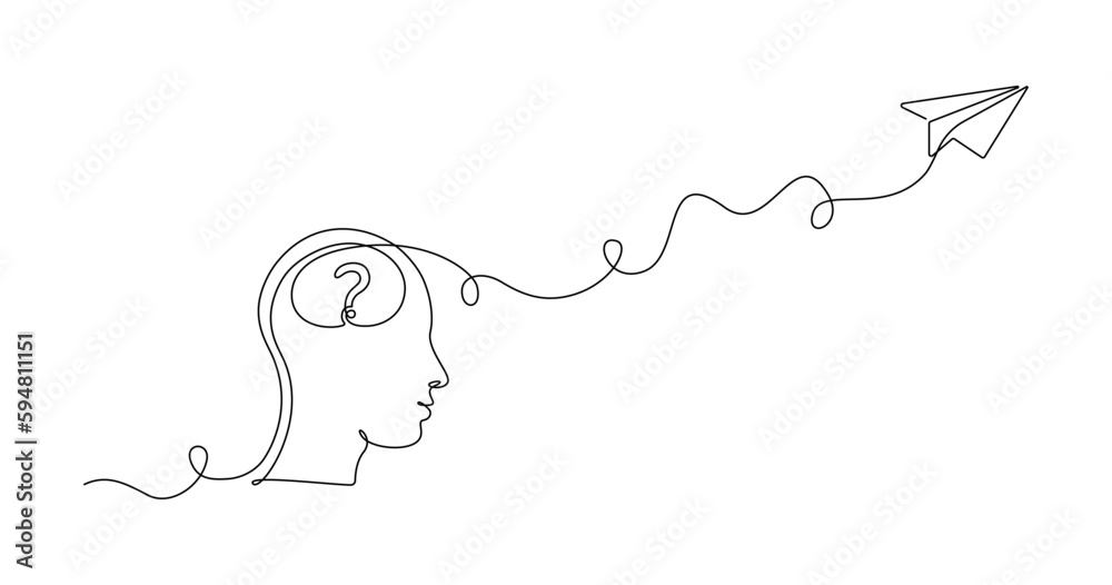 Person with confused feelings in one continuous line drawing. Men head ...
