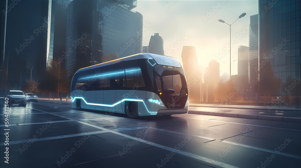 Future of urban autonomous mobility city bus. Public transport concept ...