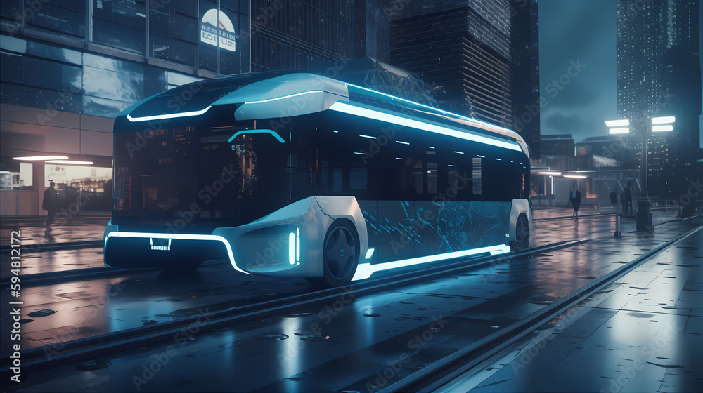 Future of urban autonomous mobility city bus. Public transport concept ...
