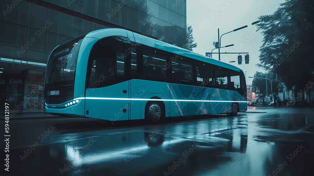 Future of urban autonomous mobility city bus. Public transport concept ...