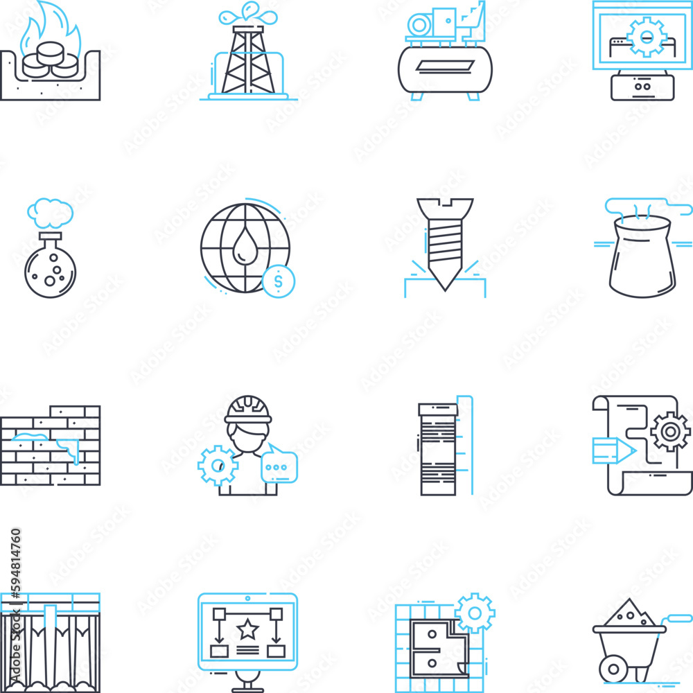 Chemical engineering linear icons set. Reactor, Catalyst, Polymer ...