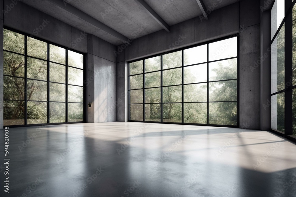 Industrial loft style empty room with blank concrete wall 3d render ...
