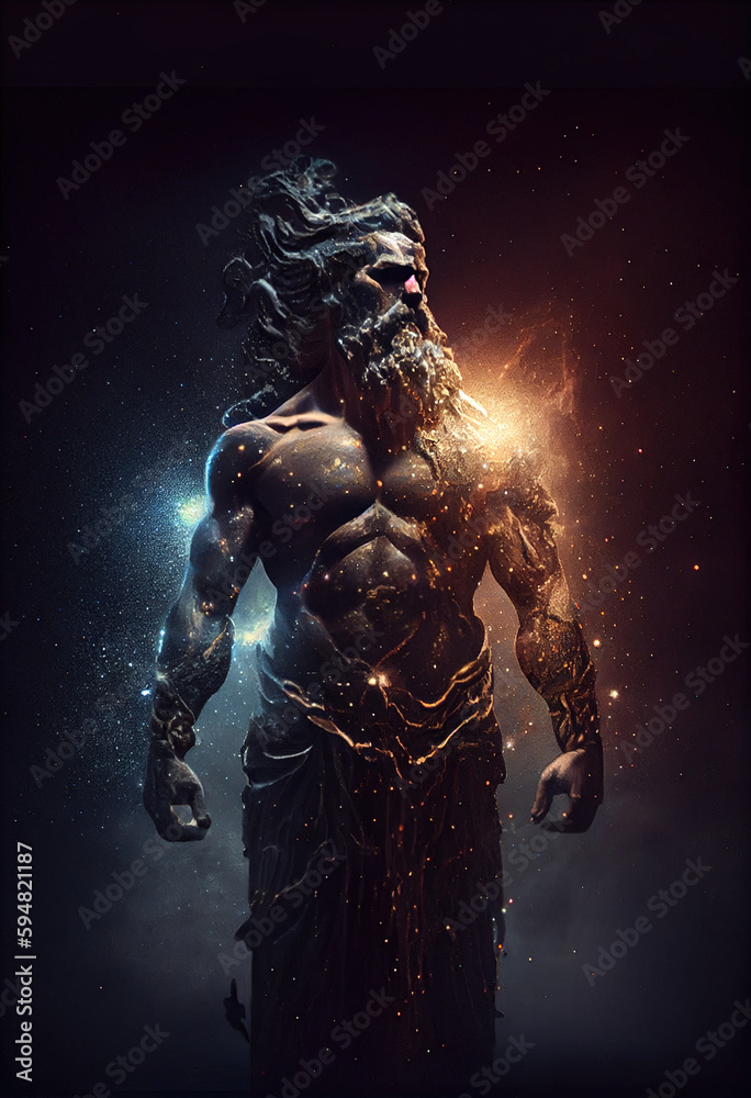 greek god, erebus wearing ancient greek glothing, galaxy with solar ...