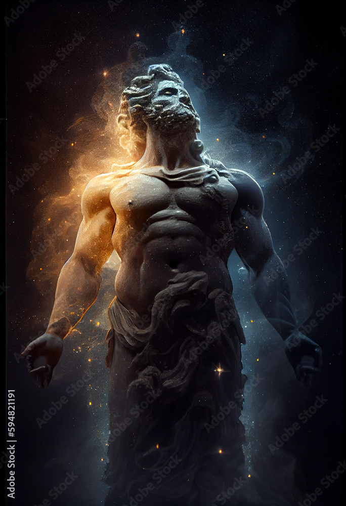greek god, erebus wearing ancient greek glothing, galaxy with solar ...