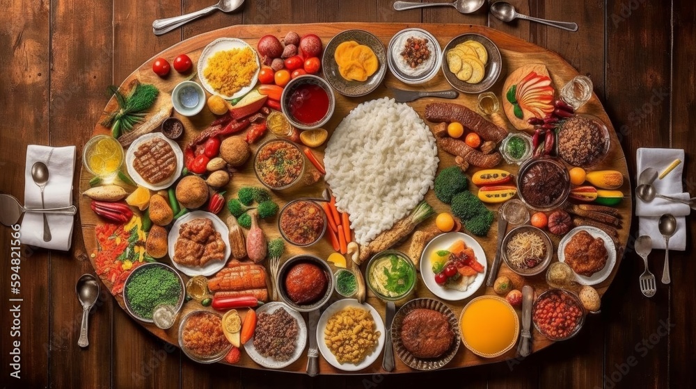 Food from many countries, parts of the world, representing diverse ...