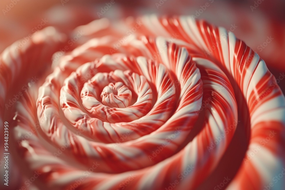 Candy cane swirling radial background. Close up view of ice cream or ...