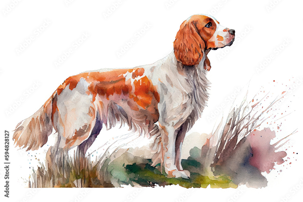 Setter is a breed of hunting dog. Watercolor realistic illustration on ...