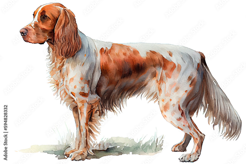 Irish Red and White Setter is a breed of hunting dog. Watercolor ...