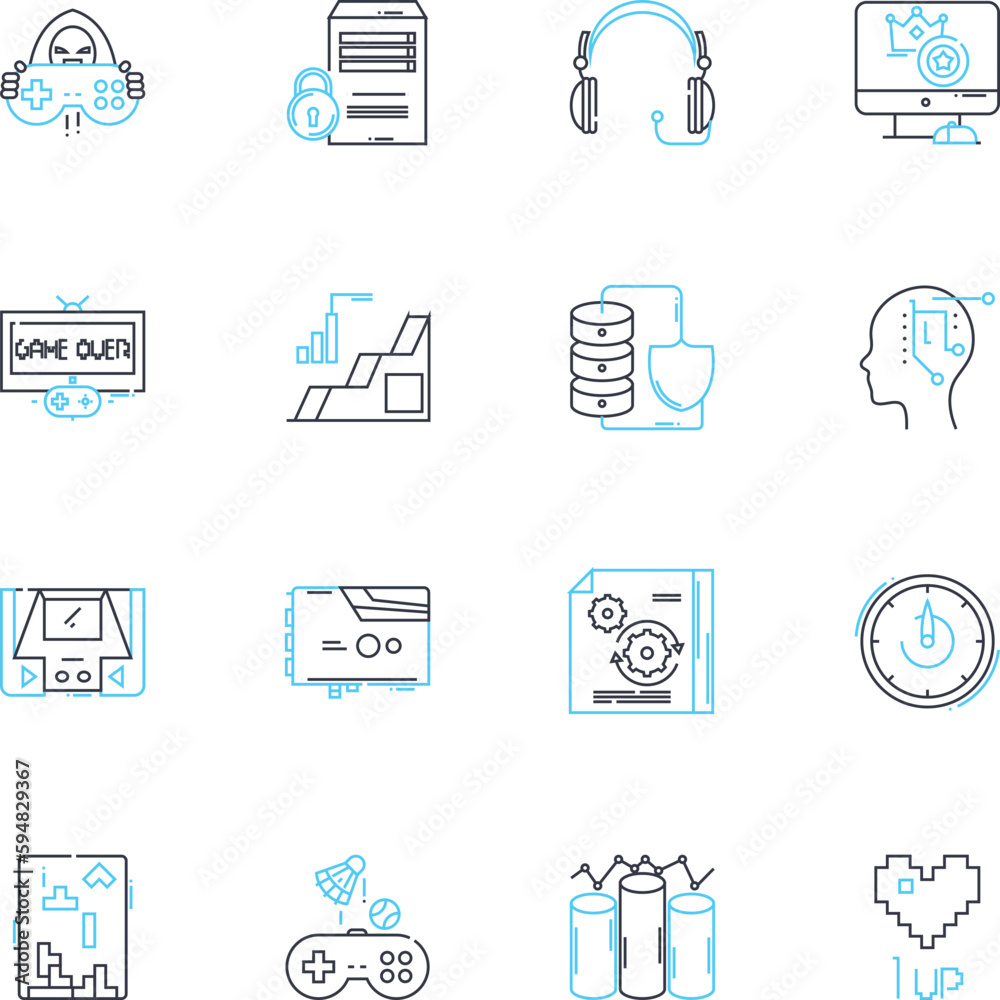 Vetor de Artificial intelligence linear icons set. Automation, Robotics ...