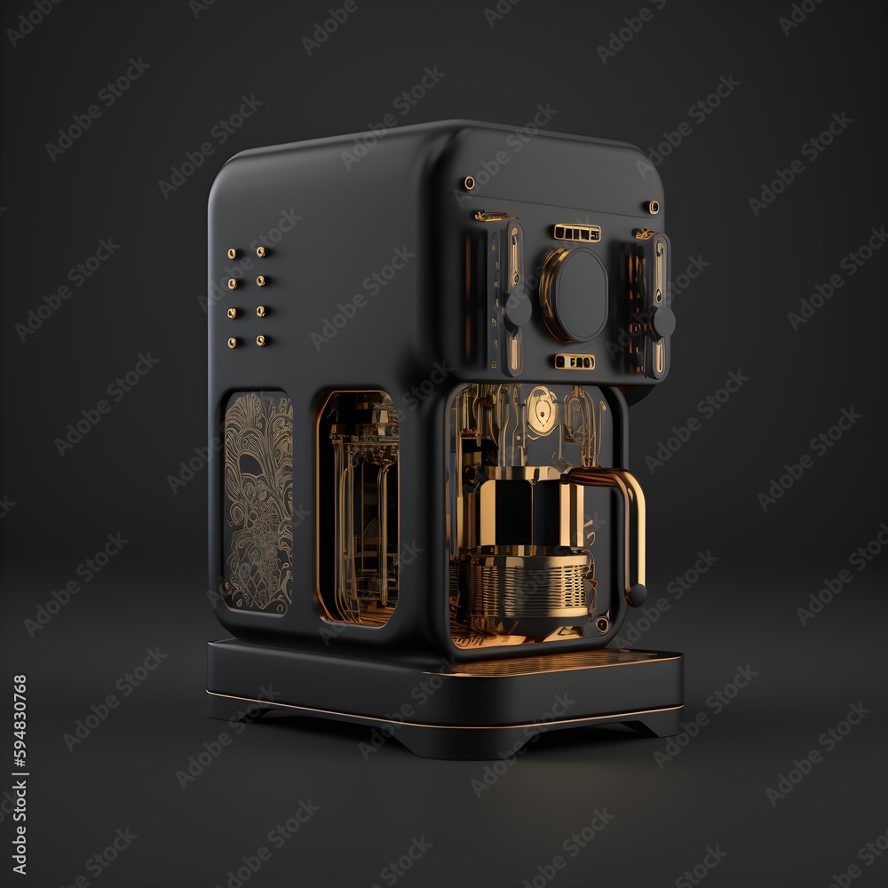 black colour coffee maker on black background modern design on clean white background Tone ...
