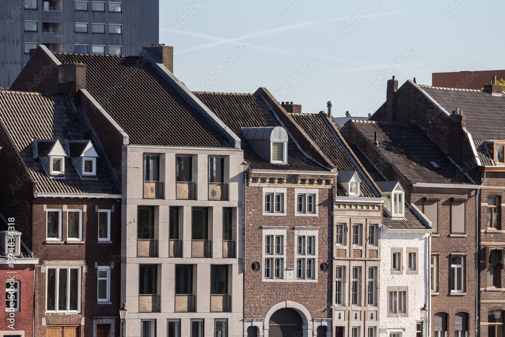 Typical facades of dutch architecture in the city center of Maastricht ...