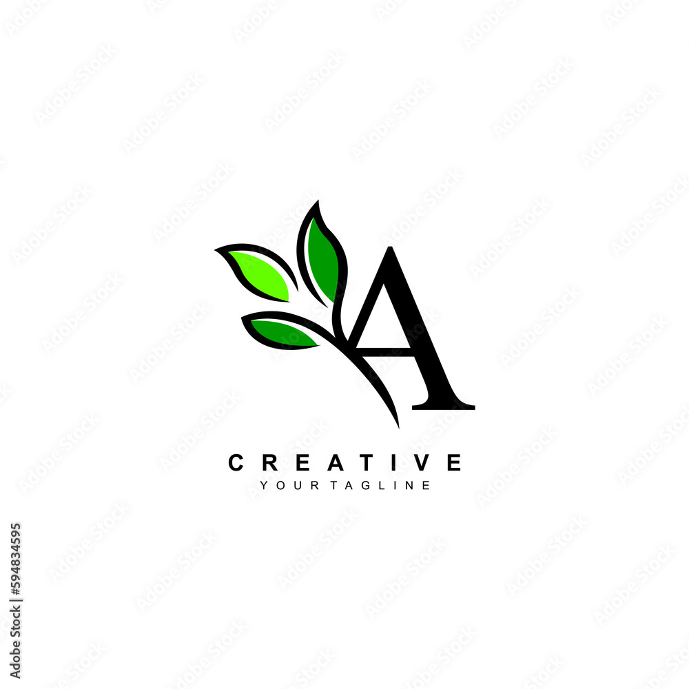 Nature theme letter A logo design with leaves vector. A nature. A leaf ...