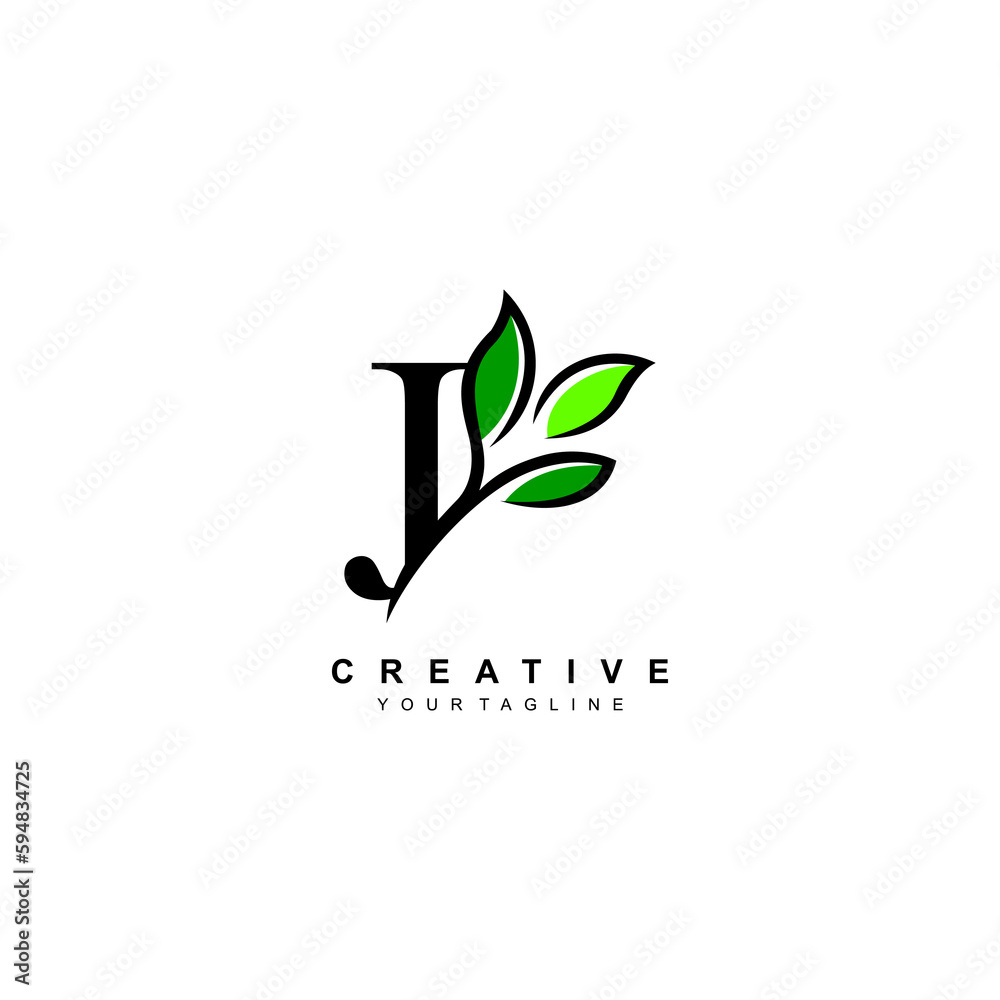 Nature theme letter J logo design with leaves vector. J nature. J leaf ...