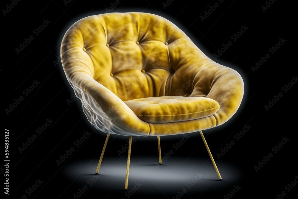 Soft yellow chair made of velor upholstery with crash effect, interior ...