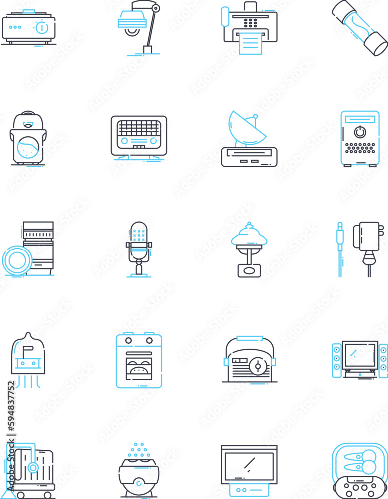 Digital hardware linear icons set. Processor, Motherboard, Graphics, Sound, Memory, Hard drive ...