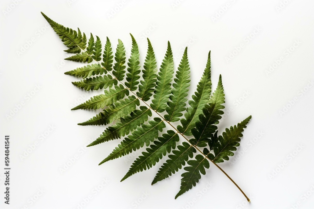 single fresh fern leaf, isolated, top view / flat lay - digital prop or ...