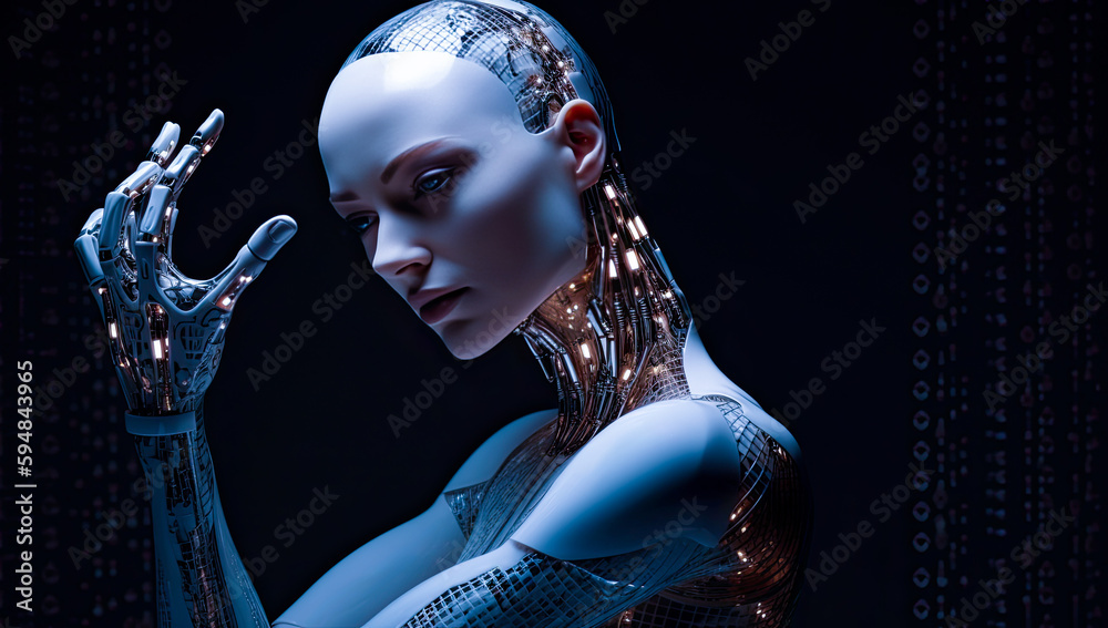 Futuristic artificial intelligence neural network beautiful cyborg AI ...