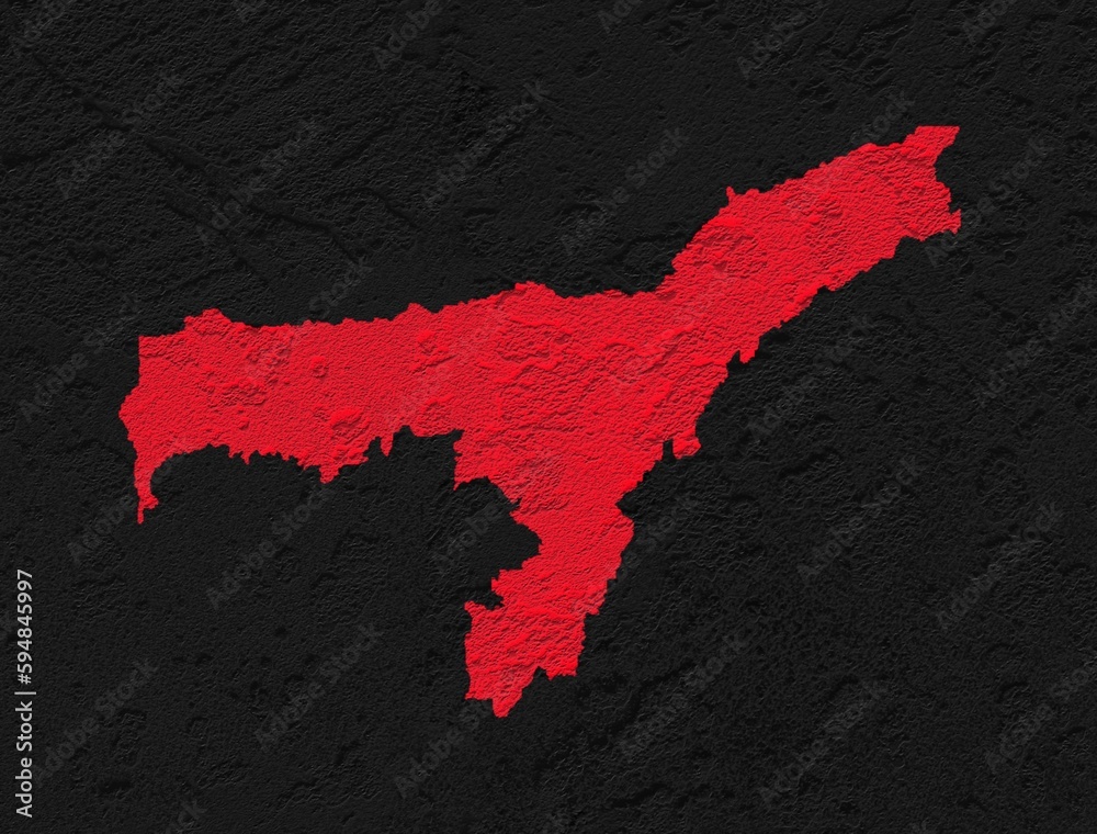 Assam red map on isolated black textured background. High quality ...