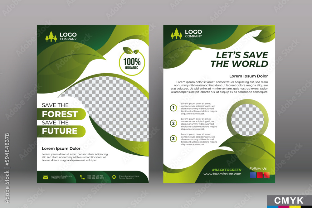 Editable Green Flyer templates. Nature green leaf, environment design ...