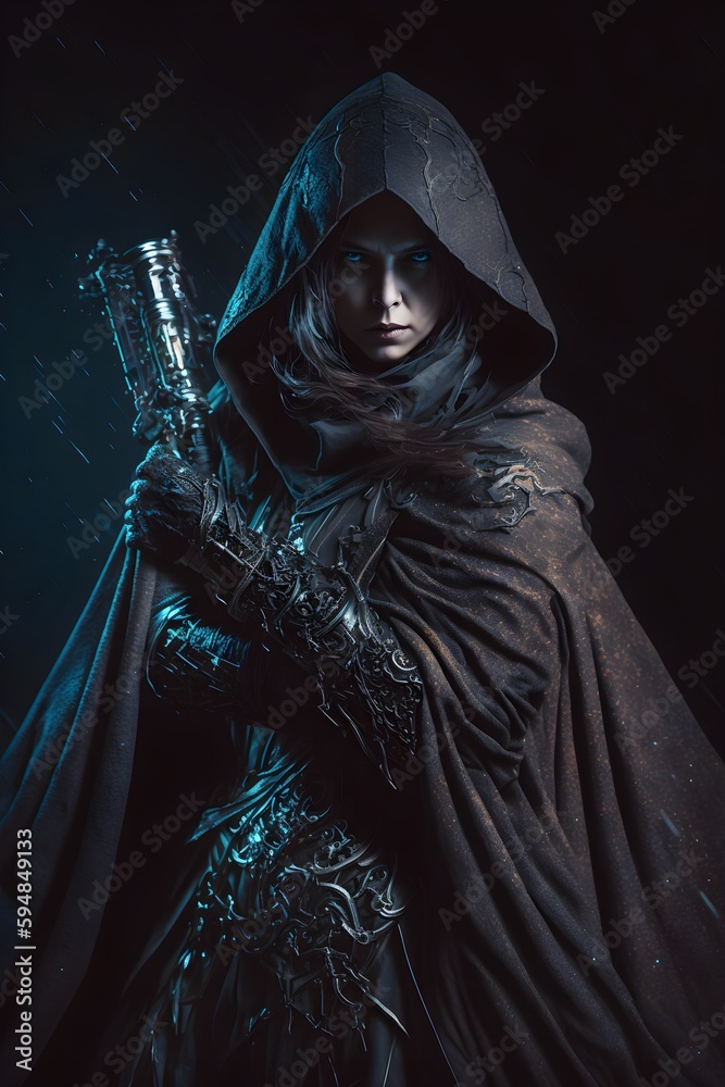 low angle shot of a mysterious wizard breathtaking beauty appearing as ...