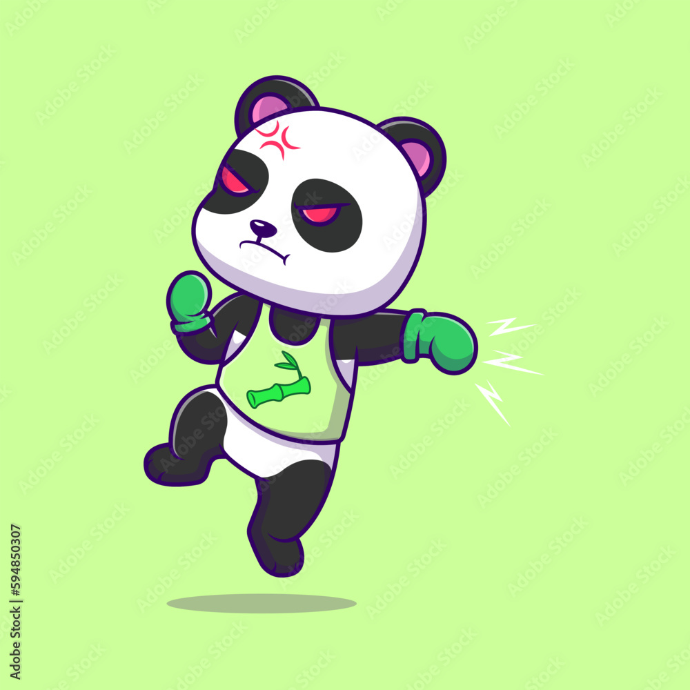 Cute Panda Boxing Cartoon Vector Icons Illustration. Flat Cartoon ...