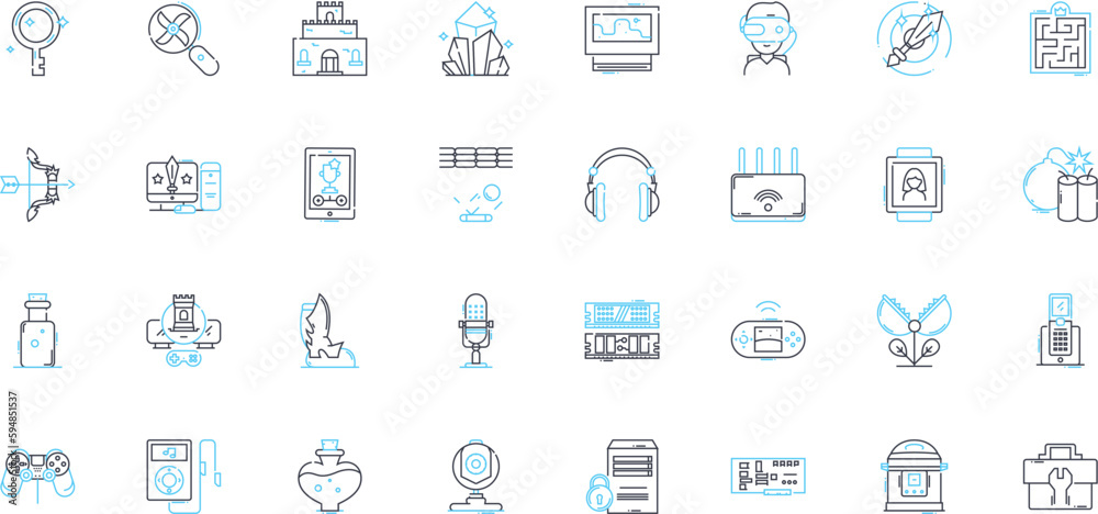 Video game market linear icons set. Gaming, Industry, Console, Mobile ...